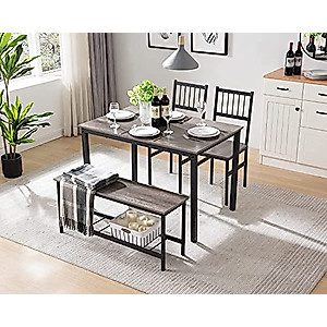 Dining Table Set for 4,Kitchen Table with 2 Chairs & 1 Bench,Wood Breakfast Table Set with Storage Racks for Small Space,Apartment,Dining Room, Home Office
