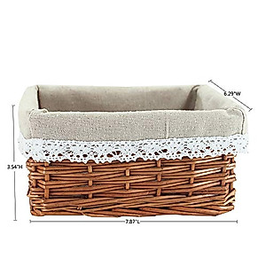 KINGWILLOW Wicker Storage Basket with Liner 3pcs Small Willow Rectangular Handmade Basket for Sundries neatening, (3pcs)