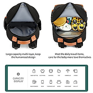 BILLITON MASHI Baby Diaper Bag Backpack for Mom, Travel Baby Bags for Boys Girls with Insulated Pocket Stroller Straps, Large Capacity, Black