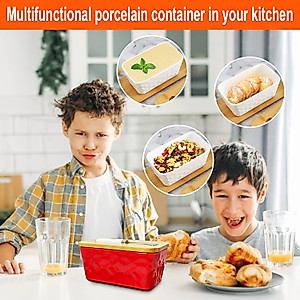 Gute Butter Dish, Ceramic Butter Dish with Lid and Knife for Countertop, Double Silicone Seal Butter Keeper,Large Butter Container For West East Coast Butter,Unique Stone Pattern,Red