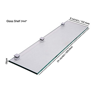 zenit glass | Rectangle Floating Shelf Glass | Tempered Clear Glass | Home Decor Organizer Shelf for Bedroom, Living, Kitchen, Bathroom, Office | 24 x 6”
