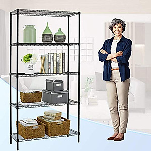 BestOffice 14Dx36Wx72H 5-Shelf Adjustable Storage Shelves Wire Shelving Unit Garage NSF Metal Shelf Heavy Duty Utility Commercial Grade Steel Layer Shelf1250 LBS Capacity,Black