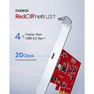 Inateck PCIe USB 3.2 Gen 2 x2 Card, with 20 Gbps Bandwidth, 1 Type-C Port, Low Profile Bracket Included, Redcomets U27