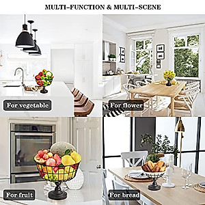 Black Fruit Basket for Kitchen, 2 Pack Metal Fruit Bowl for Kitchen Counter, Decorative Black Wire Baskets with Detachable Non-Slip Pedestal, Fruit Holder for Vegetable Bread Storage (11” & 8.7 “)