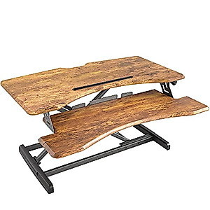 FEZIBO Standing Desk with Height Adjustable 37 Inches Standing Desk Converter Stand up Riser Tabletop Workstation Fits Dual Monitor Rustic Brown
