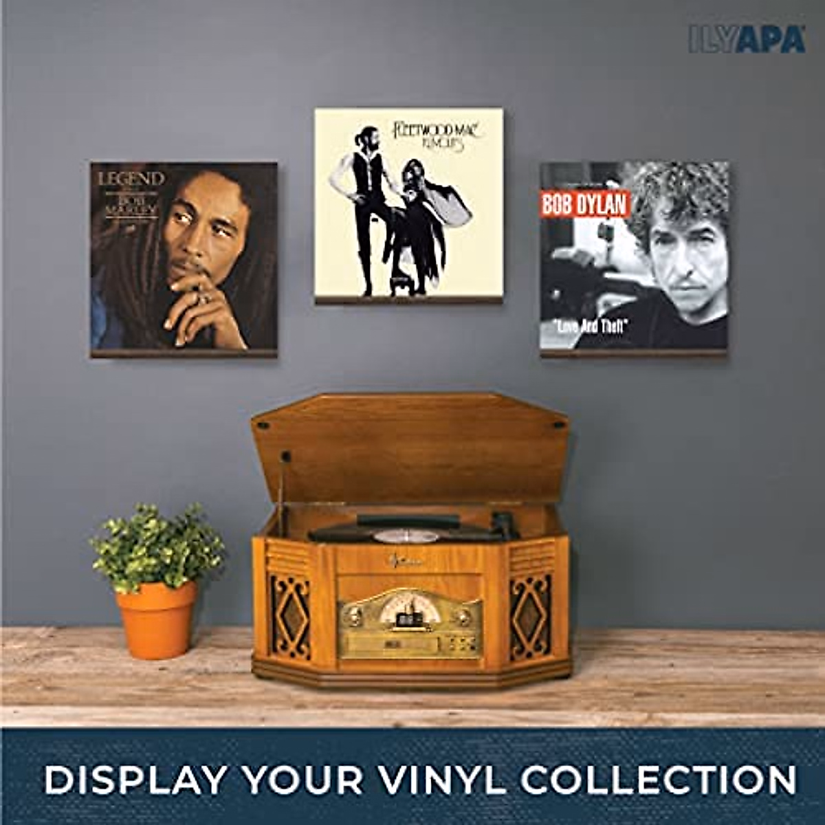 Ilyapa Wood Vinyl Record Shelf Wall Mount, 6 Pack - Espresso Record Album Holder Display Your LP