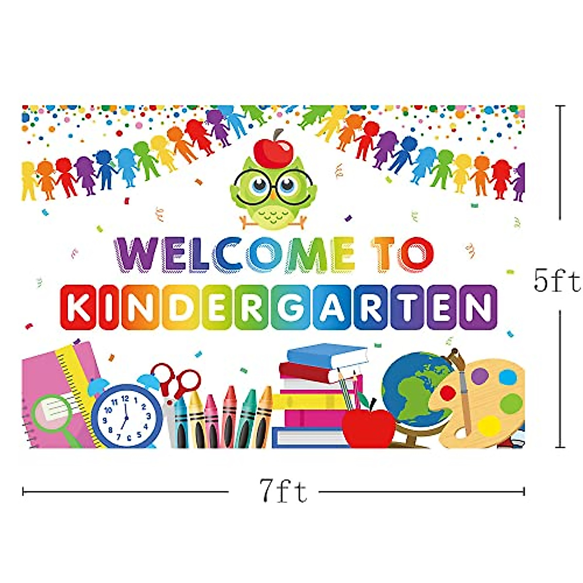 MEHOFOND 7x5ft Welcome to Kindergarten Backdrop Owl Colorful Flags Back to School Kids Classroom Party Decorations First Day in Preschool Kindergarten Photography Background Photo Studio