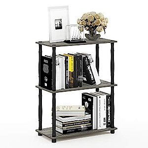 Furinno 18029GYW/BK Turn-N-Tube 3-Tier Compact Multipurpose Shelf Display Rack, Classic, French Oak Grey/Black, 3-Tier Classic Tubes