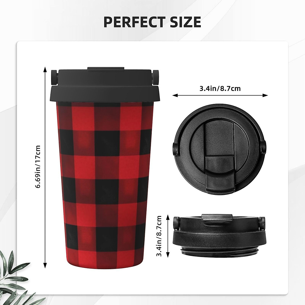 Red Black Buffalo Check Plaid Pattern print Coffee Mug 17oz Double Stainless Steel Insulated Tumbler Cup With Handle and Non-Slip Base Travel Tumbler Cup Reusable Coffee Cup for Men Women Office Gift