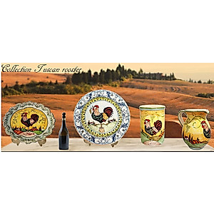 CERAMICHE D'ARTE PARRINI - Italian Ceramic Art Spoon Rest Pottery Holder Hand Painted Decorated Rooster Gaul Made in ITALY Tuscan