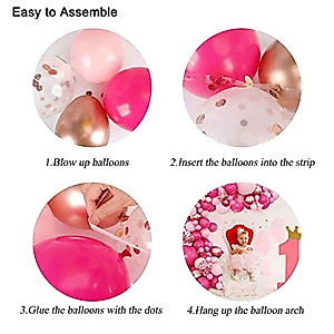 RUBFAC Pink Balloon Arch Garland Kit, Hot Pink Rose Gold Chrome Balloons for Birthday Shower Princess Theme Party Background Decorations
