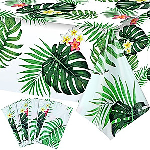 Tatuo 6 Pieces Hawaiian Luau Party Tablecloth Palm Leaves Table Cloth 54 x 108 Inches Plastic Disposable Table Decorations for Summer Pool Beach Cocktail Aloha Safari Jungle Party Supplies