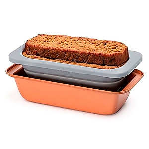 Hitseon Meatloaf Pan with Drain Tray, 2 in 1 Foldable Loaf Pans for Baking Bread, Dishwasher Safe Metallic Nonstick Coating Bread Pan with Silicone Rack for Oven Cooking (Gray)