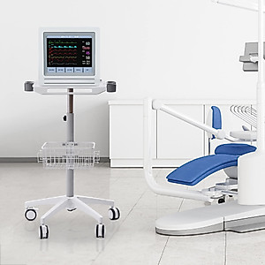 360° Mobile Medical Tool Trolley Cart, Height Adjustable Medical Rolling Cart (33.4 x 43.7in), Rolling Desktop Lab Cart with Basket for Laboratories, Hospitals, Spas, Beauty Salons