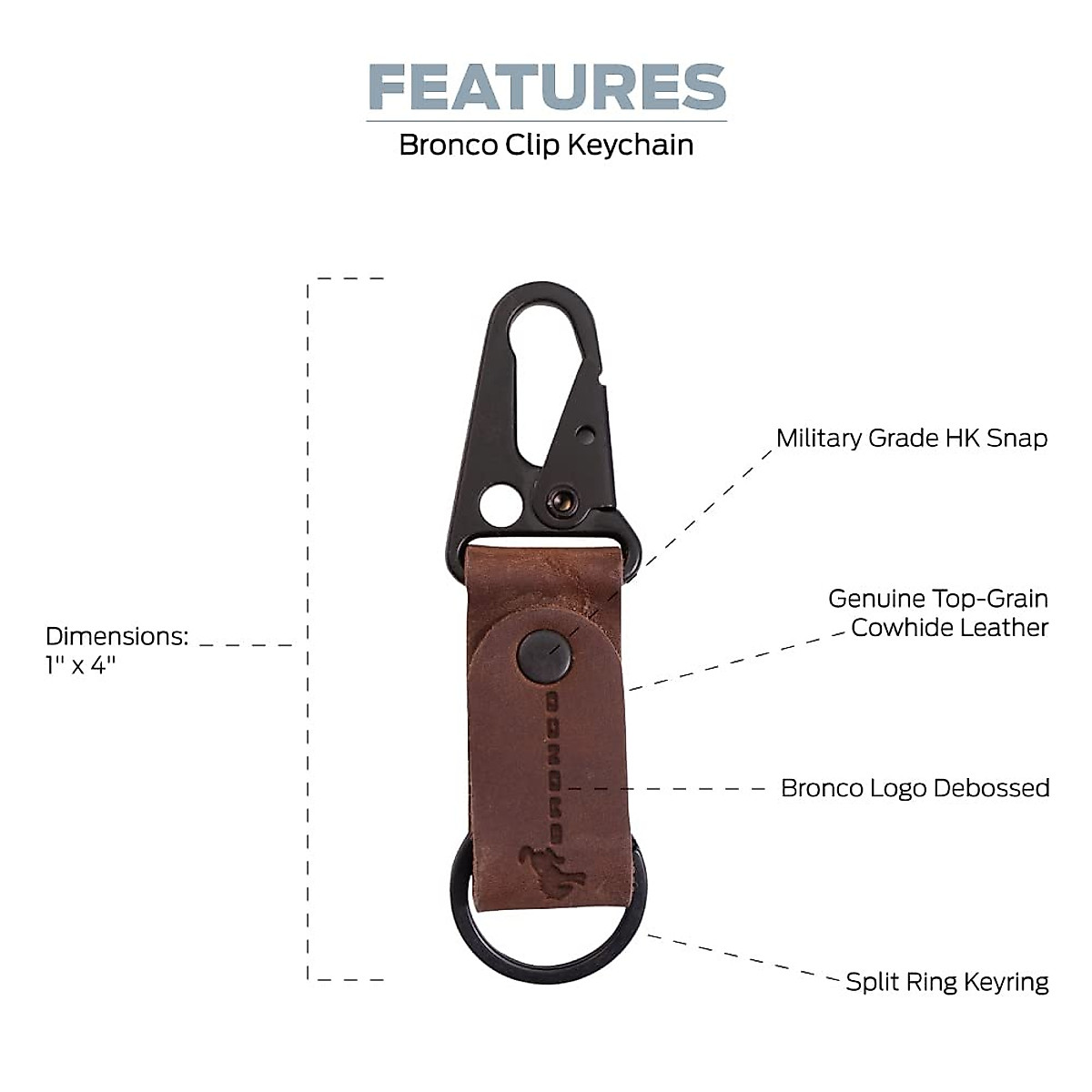 Ford Bronco Belt Clip Leather Keychain Ring Tag