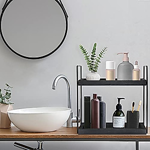 Updesign 2 Tier Bathroom Counter Organizer, Wooden Bathroom Organizer Countertop Bathroom Tray, Bathroom Countertop Organizer Kitchen Spice Rack Coffee Station Organizer Bathroom Organizer