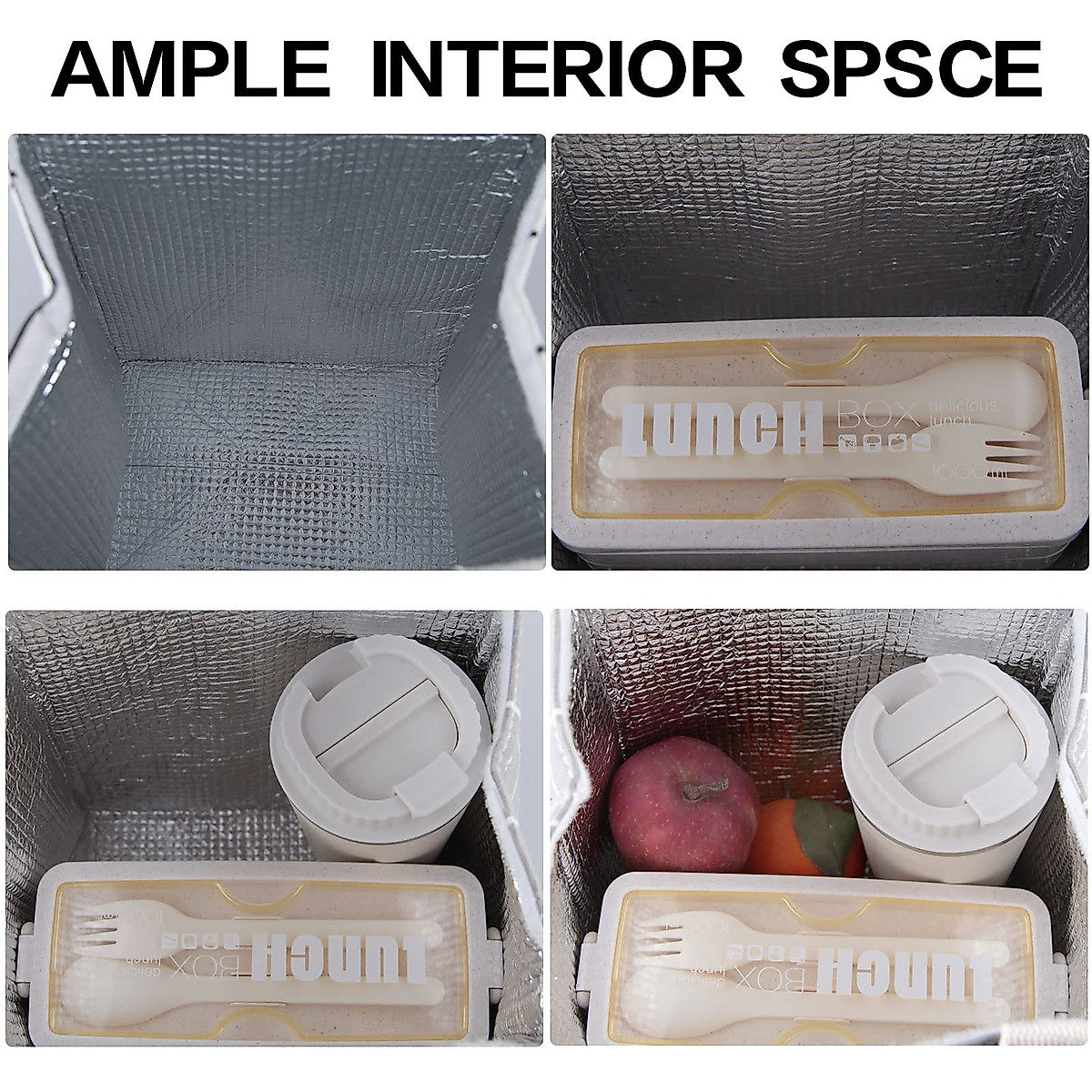 Fafish 2Pack Reusable Lunch Bag Insulated Lunch Box Large Waterproof Adult Lunch Tote Bag For Men or Women (White plaid and gray plaid)