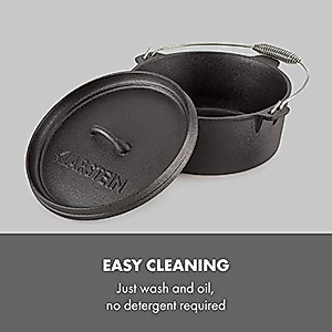 KLARSTEIN Hotrod 85 Dutch Oven BBQ - Cast Iron Pot for Cooking & Serving, Frying, Baking, Open Fire, Dutch Oven Pot with 8.5qt / 8.0L, Extra-High Lid Rim, Easy Handling