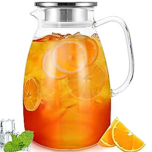 Bunhut Glass Pitcher with Lid,68 oz Water Pitcher for Hot Cold Drinks,Glass Water Pitcher with Insulated Handle,Large Glass Water Jar Made of High Borosilicate Glass,Easy to Clean