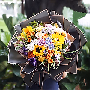 60 Sheets Waterproof Phnom Penh Floral Wrapping Paper, Flower Shop Bouquet Supplies, DIY Craft, Gift Wrap or Gift Box Packaging, 23 x 23 Inches (Black)