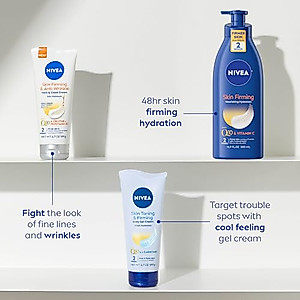 NIVEA Skin Firming Nourishing Hydration Body Lotion with Q10 & Vitamin C (16.9 Fl Oz) + Skin Toning and Firming Body Gel Cream with Q10 & L-Carnitine (6.7 Oz)