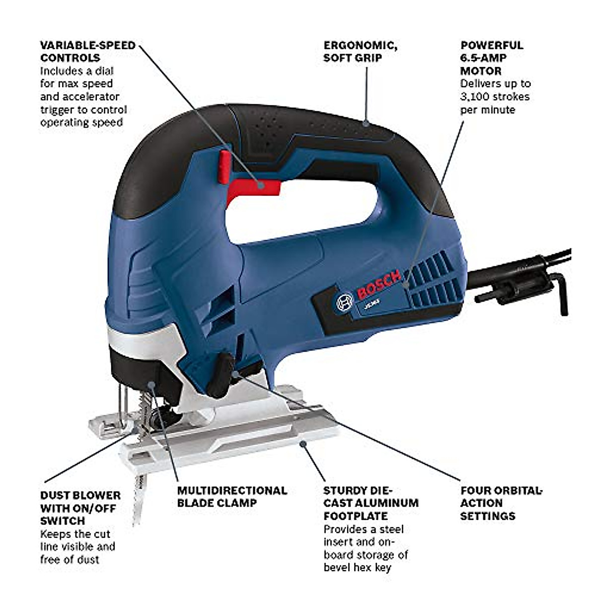 BOSCH 120-Volt Top-Handle Jigsaw Kit JS365 Blue, 6.5 Amp