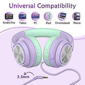 Kids Headphones with Microphone, Wired Headsets for Children Teens Boys Girls with 85dB/94dB Volume Limit, Foldable Adjustable for School, Travel, 3.5mm Audio Jack for iPad, Tablet, PC, Chromebook