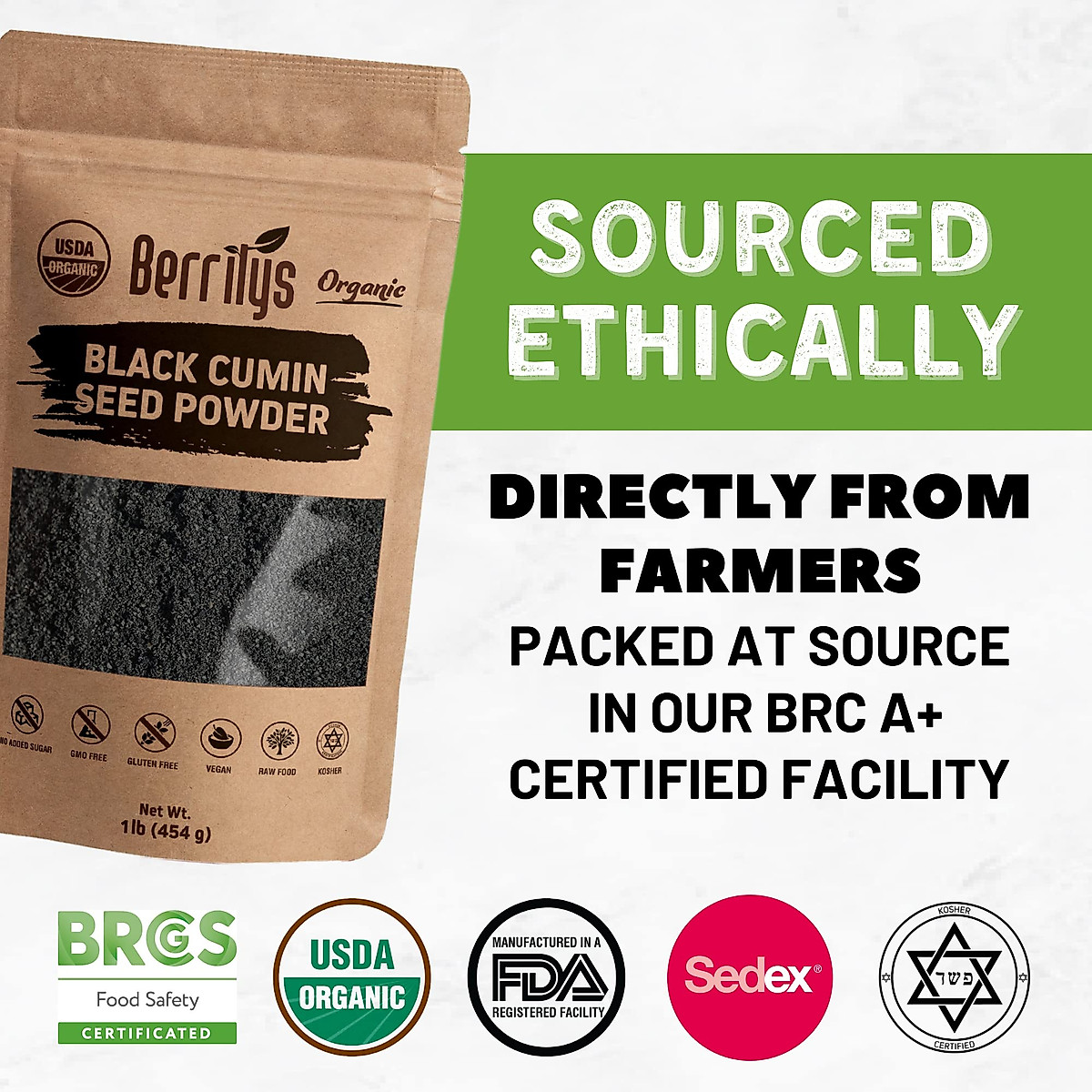 Berrilys Organic Black Seed Powder, Ground, 16 Ounces, Also Known As Nigella Sativa, Kalonji, Black Cumin Seed, Great for Baking and Bread Making