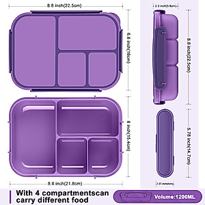 Amathley Lunch Box Kids,Bento Box Adult,Leakproof Lunch Containers for Adults/Kids/Toddler,1200ML-4 Compartments bento Lunch box with Utensil,Microwave & Dishwasher & Freezer Safe (Purple)
