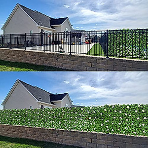 GLANT Expandable Fence Privacy Screen for Balcony Patio Outdoor,Decorative Faux Ivy Fencing Panel,Artificial Hedges (Single Sided Leaves) (1, Green-Flowers)