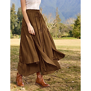 Scarlet Darkness Renaissance Skirt Women Ren Fair Costume High Waist Flowy Boho Skirt Brown M