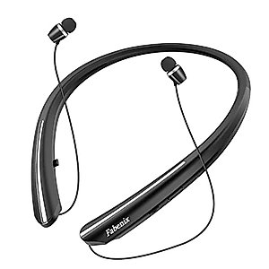 Fabenix Bluetooth Headphones, Bluetooth 5.0 Neckband Bluetooth Headphones, Sweat Resistant Noise Cancelling Stereo Headphones and Retractable Ear Tips for Music, Conference, Videos（Black）