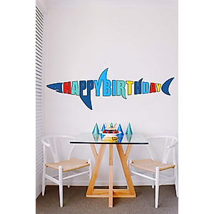 Shark Birthday Banner, Shark Shape Happy Bday Sign, Ocean Beach Under The Sea Theme Party Decoration
