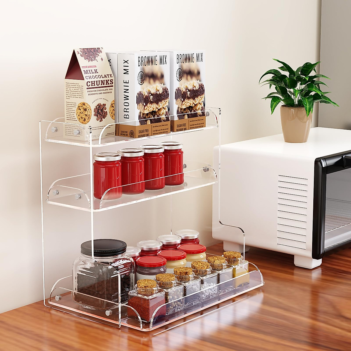 VAEHOLD 3-Tier Acrylic Bathroom Organizer - Vanity, Perfume, Spice Rack, Makeup Storage Shelf for Bathroom, Bedroom, Kitchen, Living Room, and Dressing Table