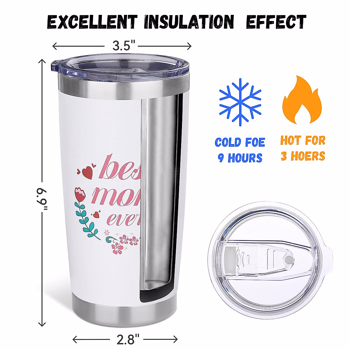 EcoMozz 20 oz Tumbler Stainless Steel Mug with Lid, Gifts for Mom - Birthday Gifts for Mom&Mothers Day Gifts From Daughter Son Husband New Mom,Pregnant Mom