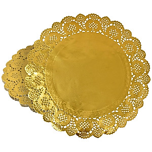 Gift Boutique 250 Gold Doilies Round Paper Place Mats 14" Disposable Metallic Golden Foil Lace Scallop Doily for Cakes Desserts Wedding