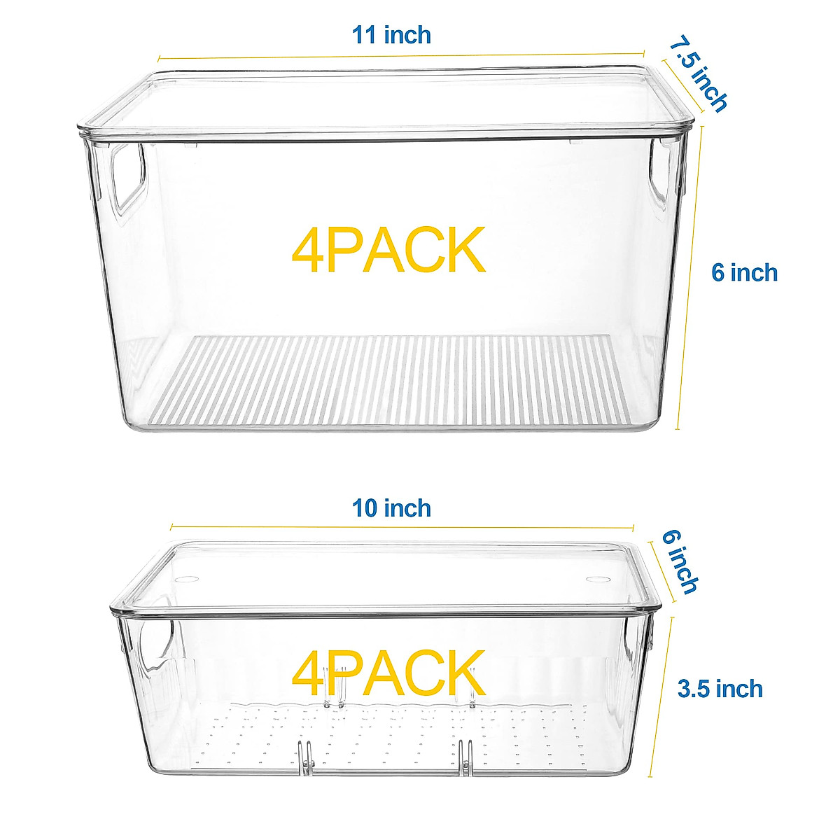 8pcs Refrigerator Organizer Bins with Lids - Clear Plastic Storage Bins, Stackable Food Fridge Organizers with Cutout Handles, Fruit Vegetable Storage Containers for Kitchen Pantry Organization