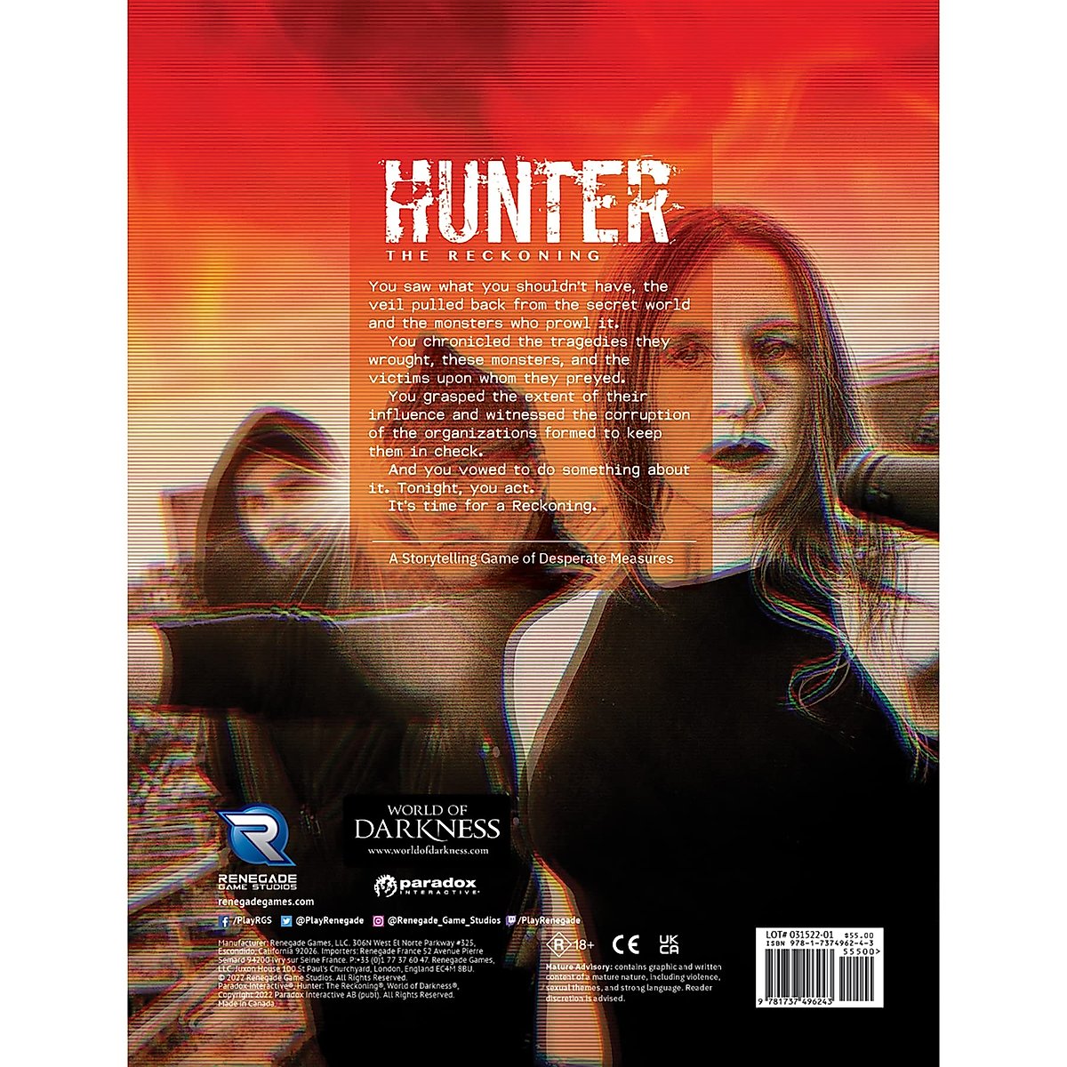 Renegade Game Studios Hunter: The Reckoning 5th Edition Roleplaying Game Core Rulebook. Hardback Full Color RPG Book