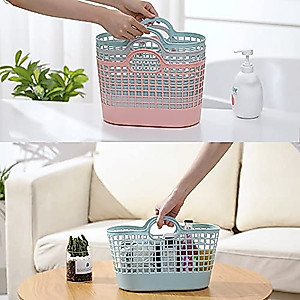 rejomiik Portable Shower Caddy Basket, Plastic Storage Soft Carry Tote with Handles Drainage Organizer Toiletry Bag Box for Bathroom, College Dorm Room Essentials, Kitchen, Camp, Gym - Blue