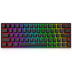 YUNZII SK64 64 Keys Hot Swappable Optical Mechanical Keyboard with ABS Shine-Through Keycaps, RGB Backlit, Programmable for Win/Mac/Gaming (Gateron Optical Blue, Black)