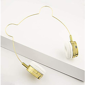 LUX ACCESSORIES Gold Bear Headphones Wire Frame Horns Headset w Microphone