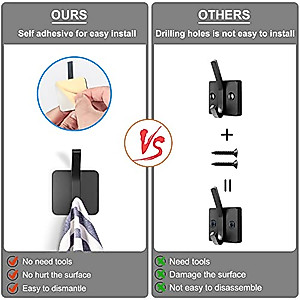 Adhesive Towel Hooks for Bathrooms，Heavy Duty Wall Hooks for Hanging Robe,Coats,Keys,Handbag,Waterproof Aluminum Sticky Hooks for Home,Bedroom,Hallways,Entrance,Kitchen,Office- Black 4 Pack