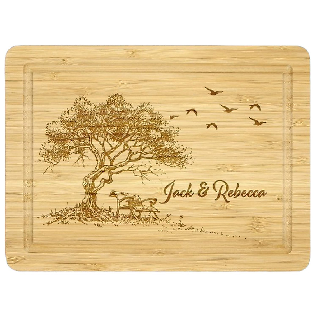 Love Bench Tree Names Personalized Bamboo Cutting Board, Custom Couple Names Cutting Board, Laser Engraved Chopping Board for Wedding, Anniversary, Engagement, Wedding Gifts