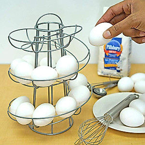 Tnfeeon Spiral Egg Dispenser Rack Indoor Egg Storage Organizer (Silver)