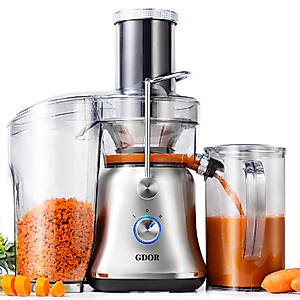 GDOR 1300W Powerful Juicer with Larger 3.4" Feed Chute, Titanium Enhanced Cutting System, Centrifugal Juice Extractor Maker with Heavy Duty Full Copper Motor, Dual Speeds, BPA-Free, Silver