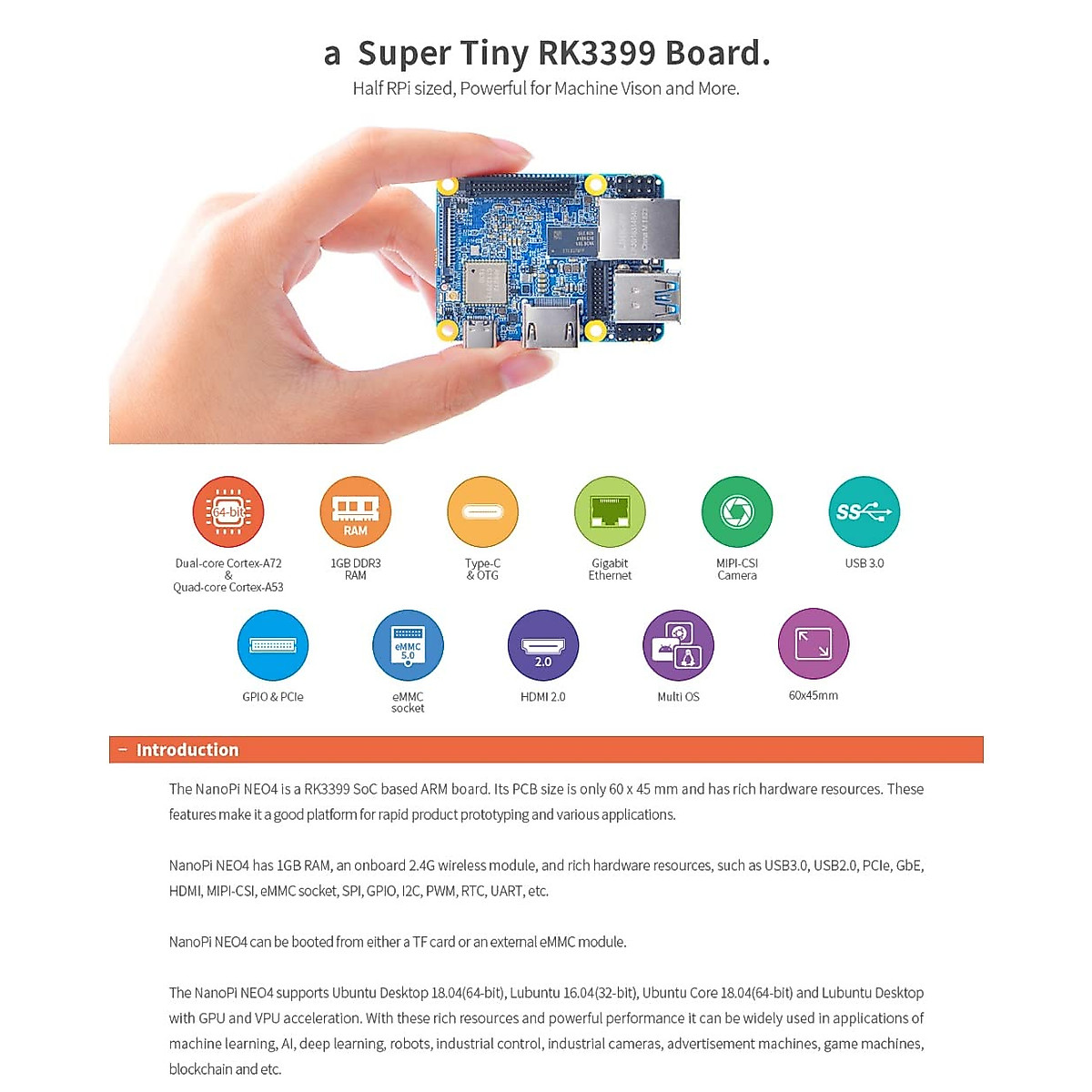 NanoPi NEO4 Open Source 64-bit 2.0GHz Rockchip RK3399 Single Board Computer onboard 1GB DDR3-1866 RAM for AI Depth Calculation/Game Console Run FriendlyWrt and Ubuntu Core