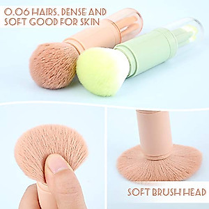 2 Sets Retractable Kabuki Makeup Brush Set 4 in 1 Powder Foundation Travel Blush Brush for Liquid Cream Cosmetics Travel(Pink, Green)