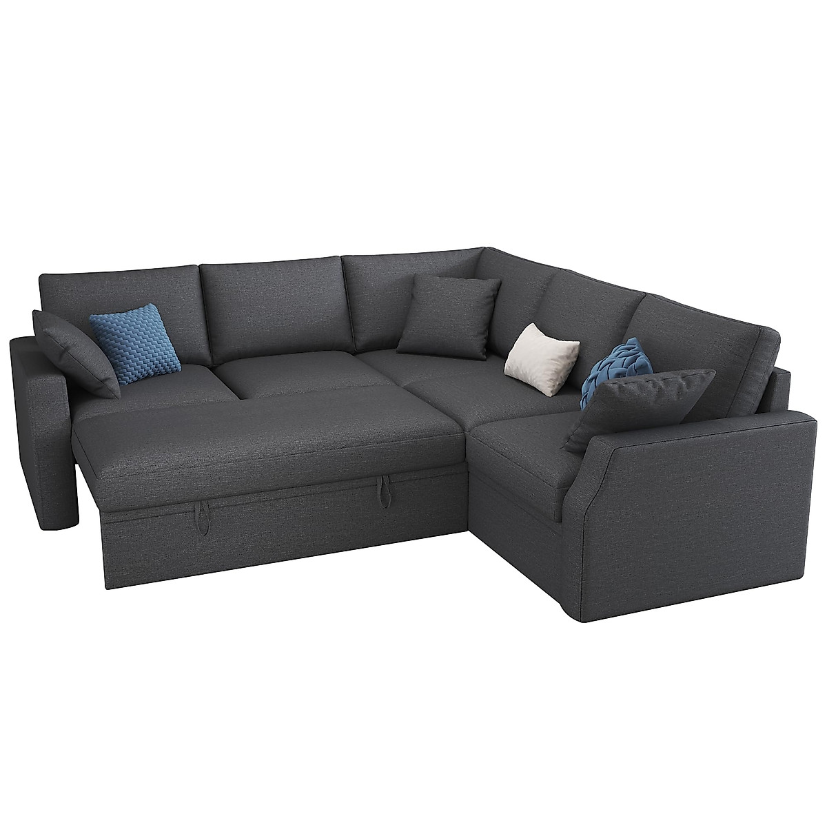 VanAcc Sofa Bed, 85 Inch Sleeper Couch with Storage Seat, L Shaped Sofa with Pull Out Sofa Bed, Sectional Couches for Living Room Apartment, Grey Linen Couch Sofa