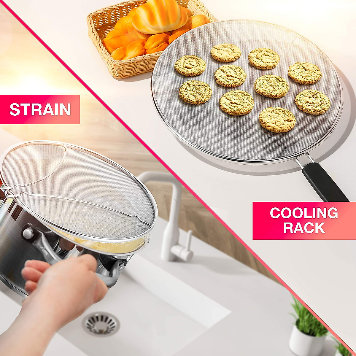 Mueller Grease Splatter Screen for Frying Pan 13", Ultra Fine Mesh Prevents 99% of Splatter Messes, Splatter Guard Shield for Safe Cooking with Resting Feet, Stainless Steel