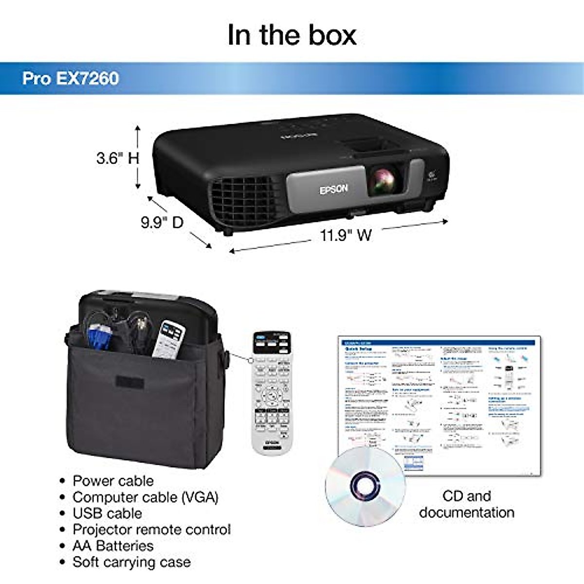 Epson Pro EX7260 WXGA 3,600 lumens color brightness (color light output) 3,600 lumens white brightness (white light output) wireless HDMI MHL 3LCD projector